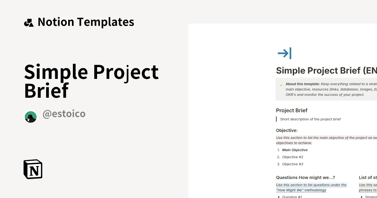 Simple Project Brief Template by Estoico | Notion Marketplace