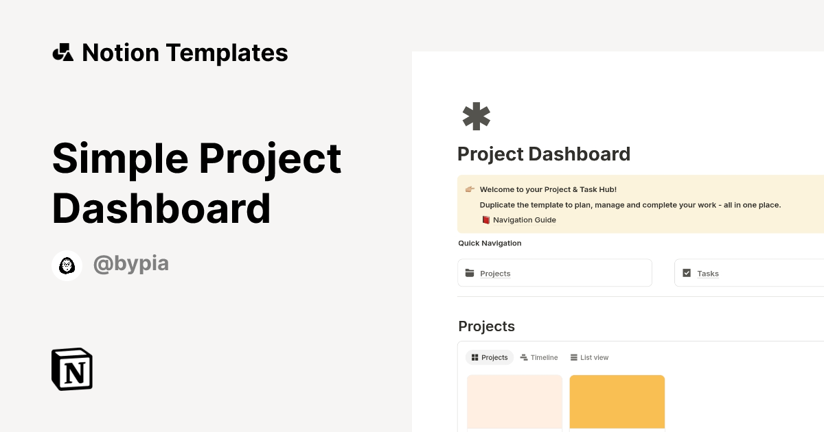 Simple Project Dashboard Template | Notion Marketplace