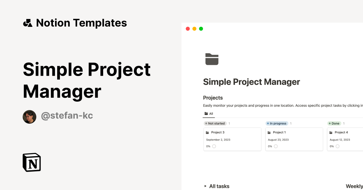 Simple Project Manager Template by Stefan Kc | Notion Marketplace