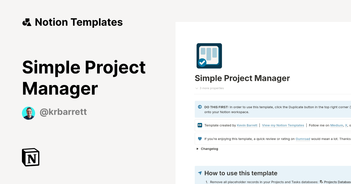 Simple Project Manager Template | Notion Marketplace