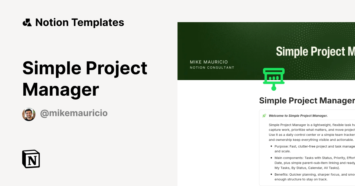 Simple Project Manager Template by Mike Mauricio | Notion Marketplace