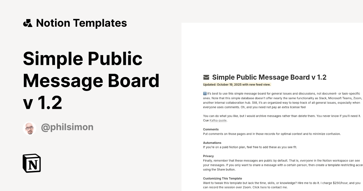 Simple Public Message Board v 1.2 Template | Notion Marketplace