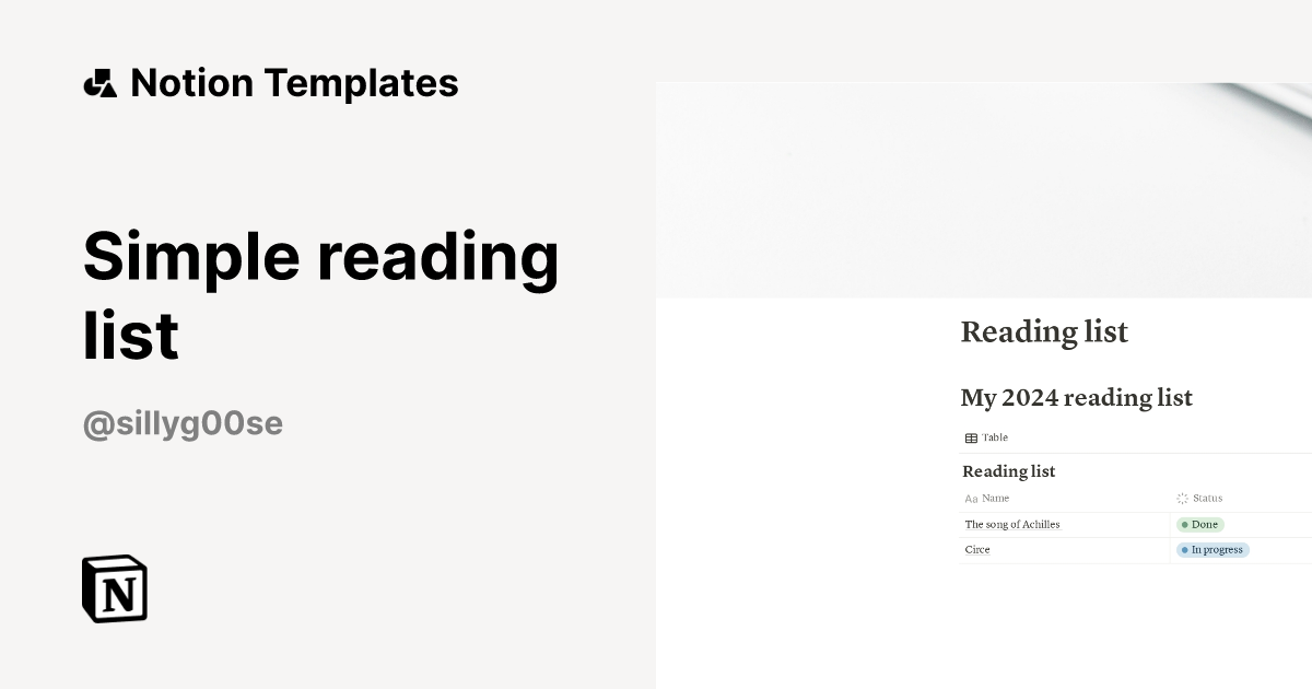 Simple reading list Template | Notion Marketplace