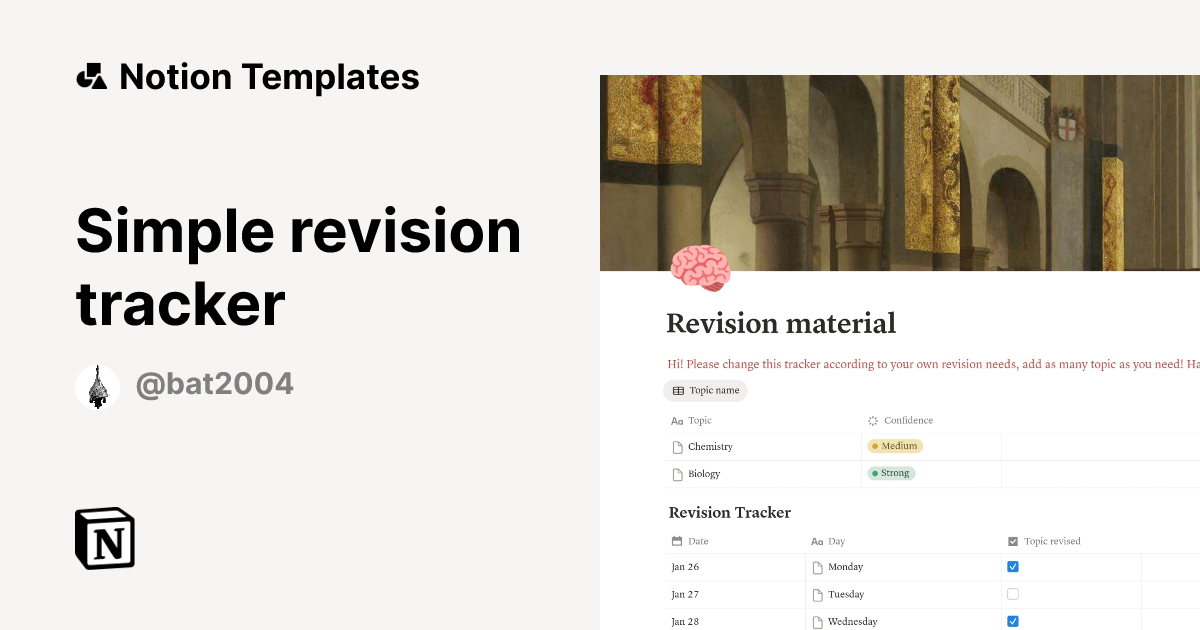 Simple revision tracker Template by Bat2004 | Notion Marketplace