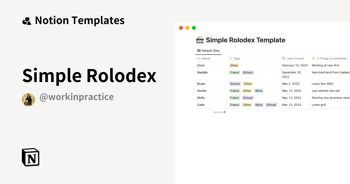 Simple Rolodex Template by Work in Practice | Notion Marketplace