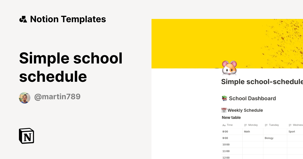Simple school schedule Template by Martin.S | Notion Marketplace