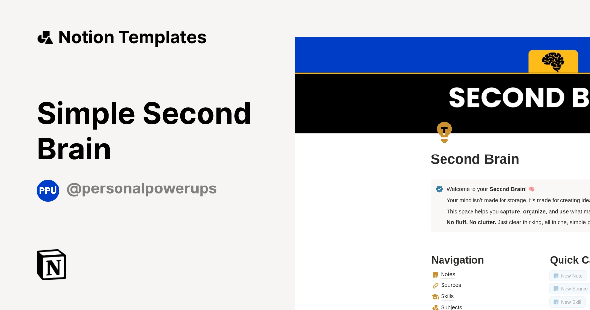 Simple Second Brain Template | Notion Marketplace
