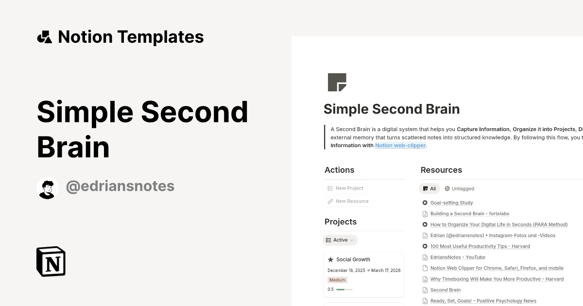Simple Second Brain Template | Notion Marketplace