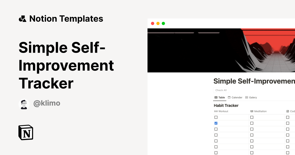 Simple Self-Improvement Tracker Template | Notion Marketplace