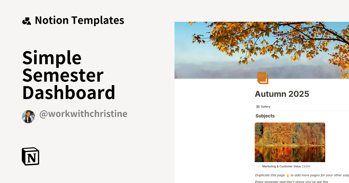 Simple Semester Dashboard Template by Christine | Notion Marketplace