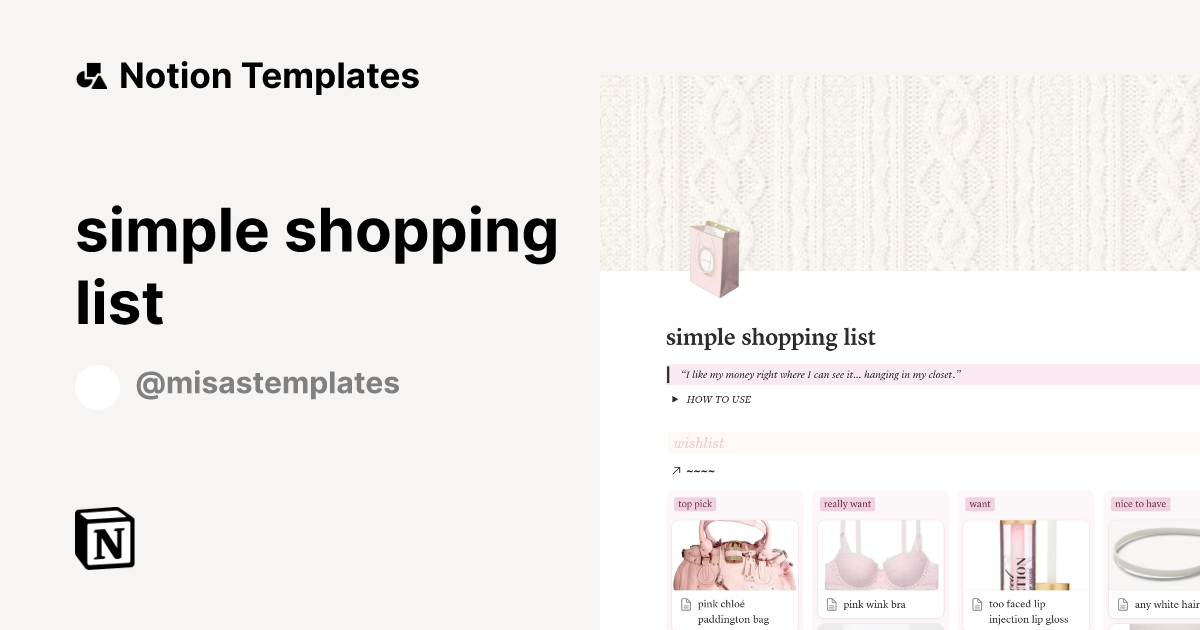 simple shopping list Template by Misa | Notion Marketplace