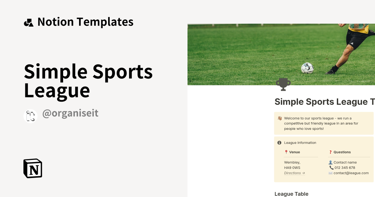 Simple Sports League Template by Organise It | Notion Marketplace
