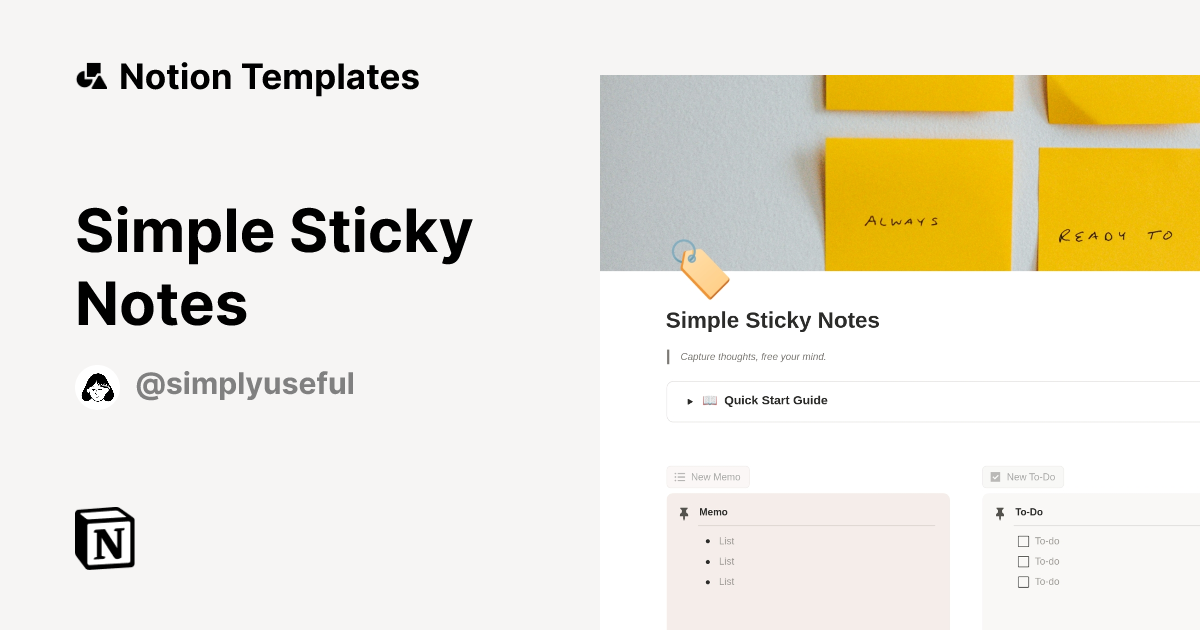 Simple Sticky Notes Template | Notion Marketplace