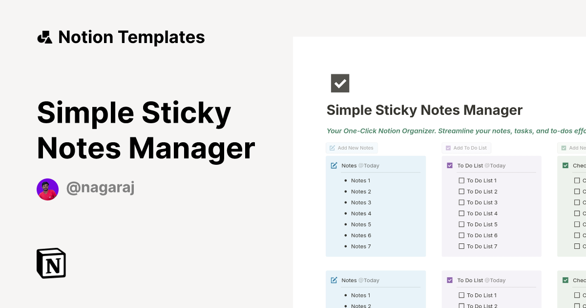 Simple Sticky Notes Manager Template by Nagaraj | Notion Marketplace