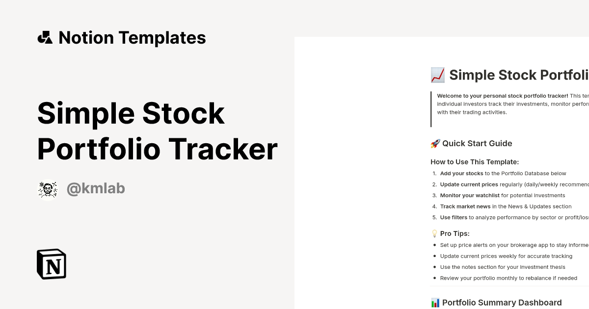 Simple Stock Portfolio Tracker Template by krishnadas | Notion Marketplace