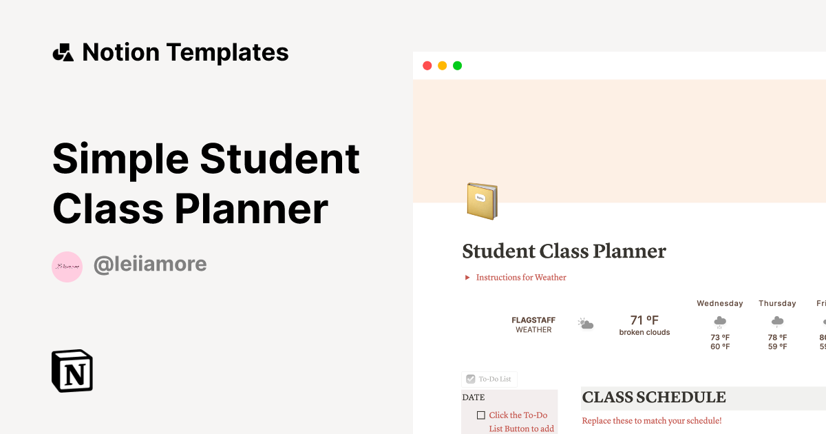 Simple Student Class Planner Template | Notion Marketplace
