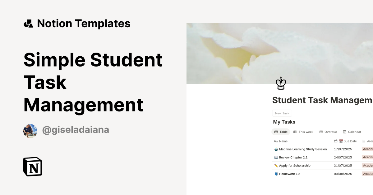 Simple Student Task Management Template | Notion Marketplace