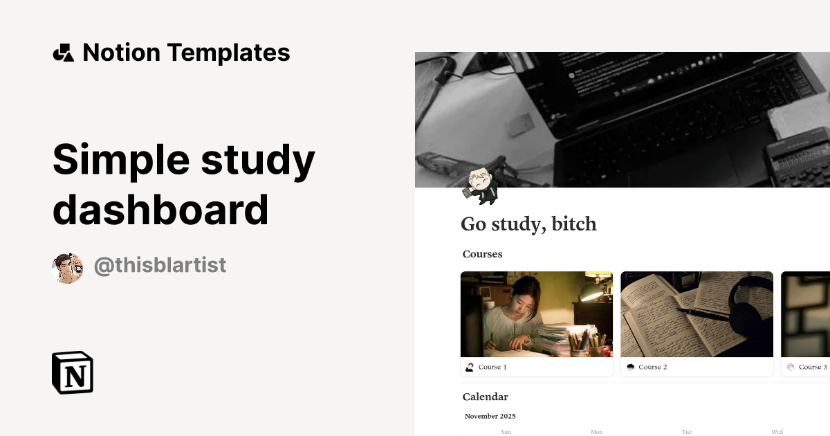 Simple study dashboard Template | Notion Marketplace