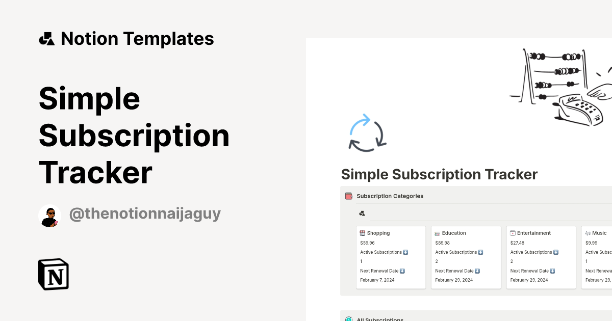 Simple Subscription Tracker Template by The NotionNaija Guy | Notion Marketplace