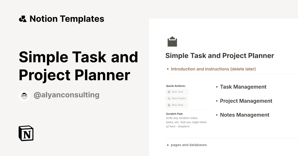 Simple Task and Project Planner Template | Notion Marketplace