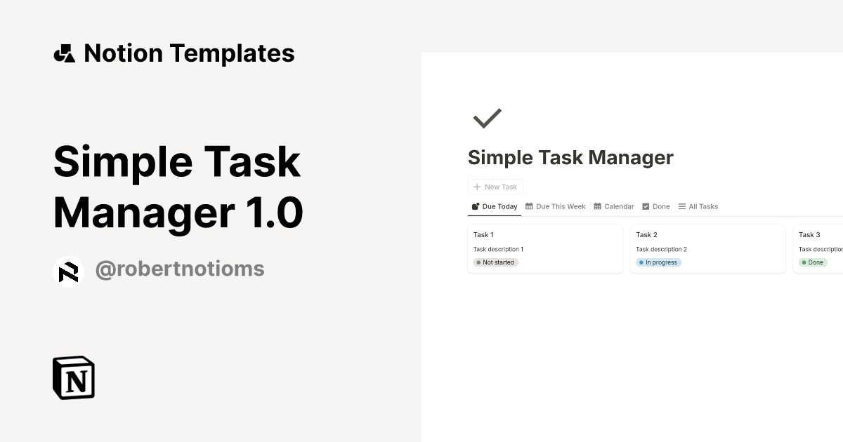 Simple Task Manager 1.0 Template | Notion Marketplace