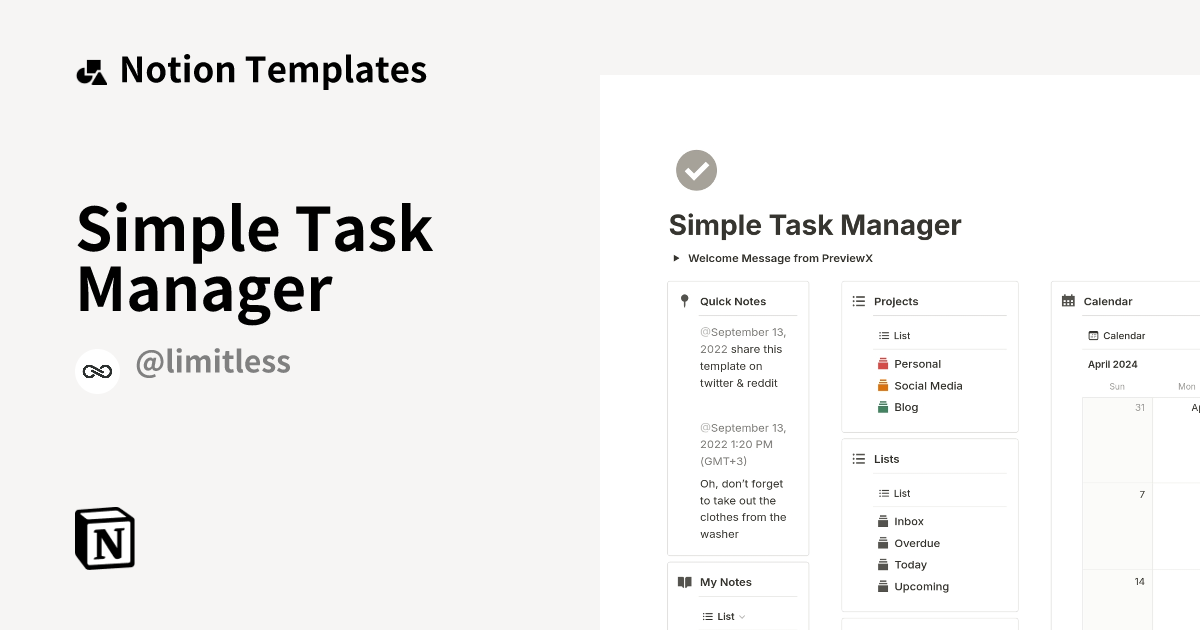 Simple Task Manager Template | Notion Marketplace
