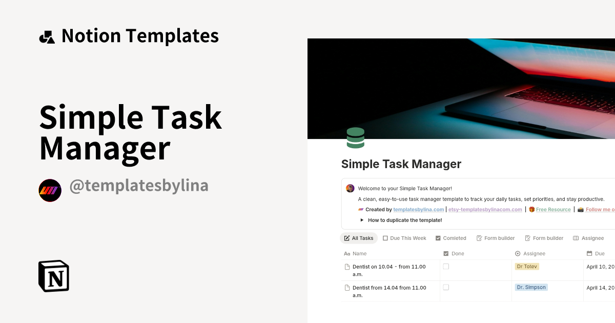 Simple Task Manager Template | Notion Marketplace