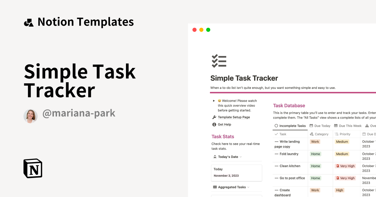 Simple Task Tracker Template | Notion Marketplace