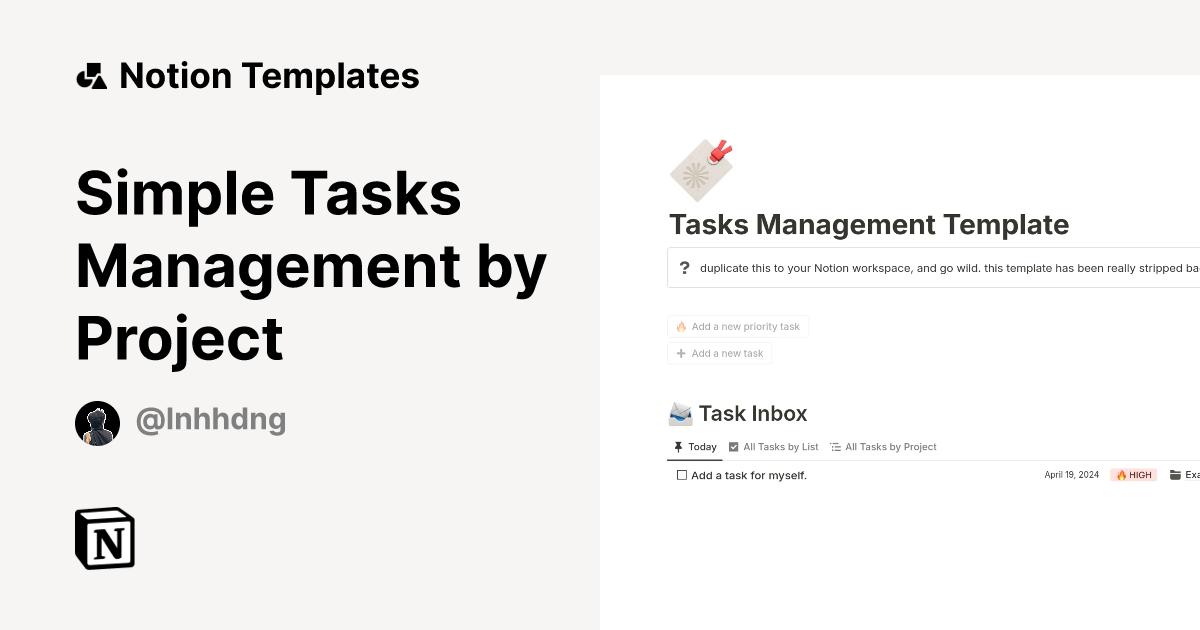 Simple Tasks Management by Project Template | Notion Marketplace