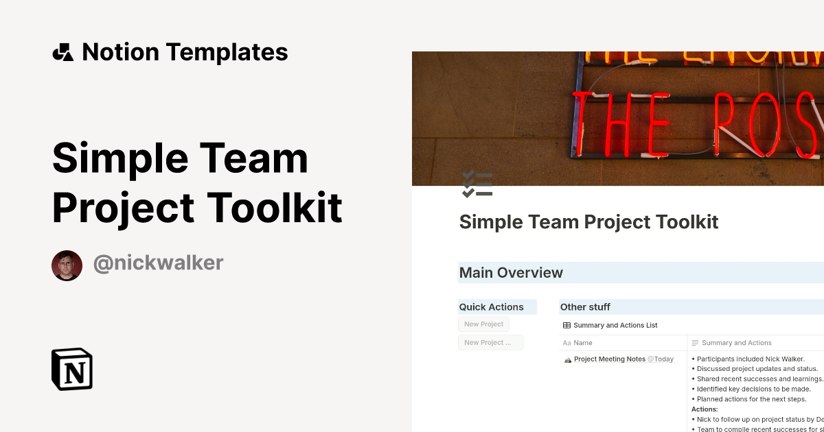 Simple Team Project Toolkit Template by Nick Walker | Notion Marketplace