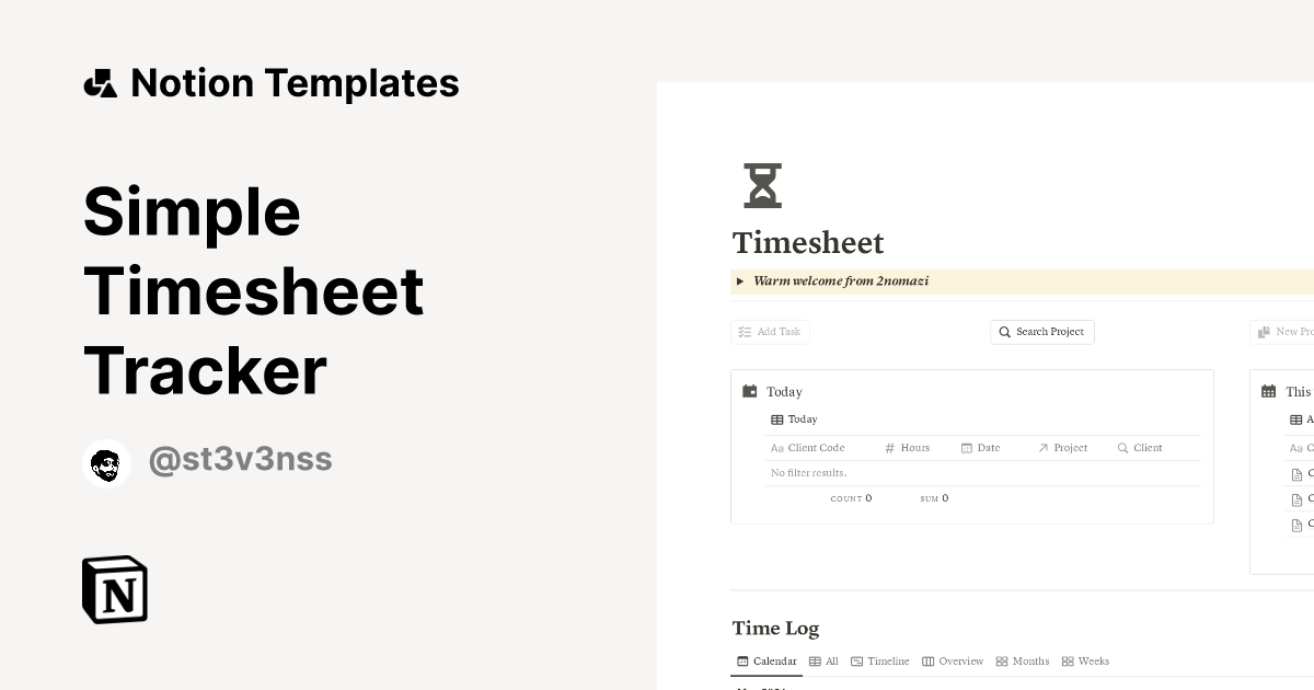 Simple Timesheet Tracker Template by St3v3nsS | Notion Marketplace