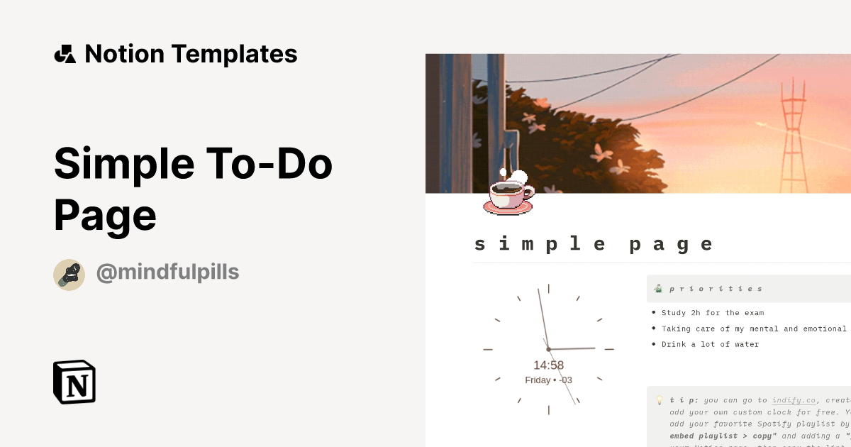 Simple To-Do Page Template by Mindful Pills | Notion Marketplace