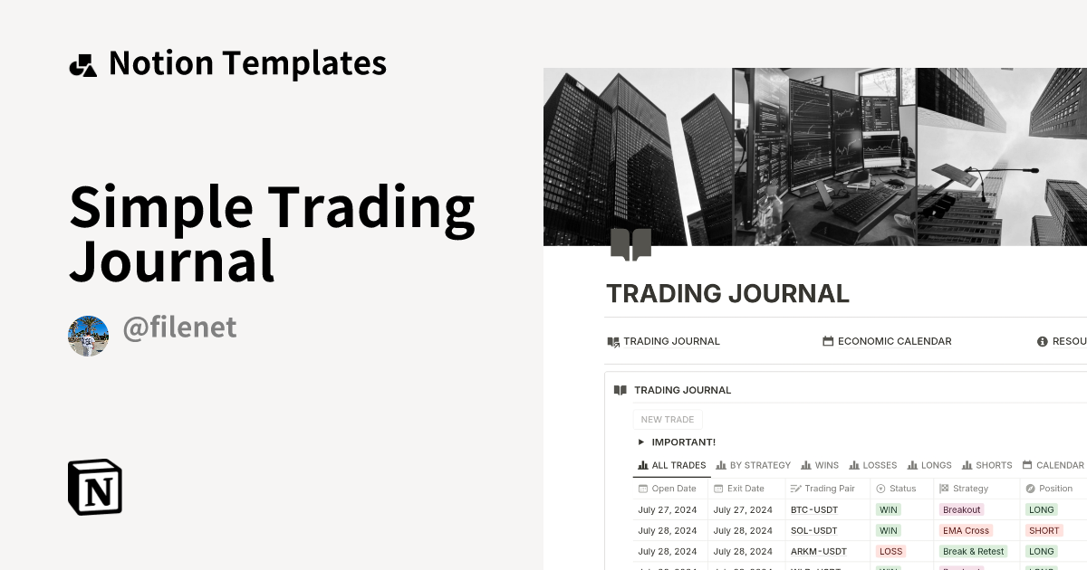 Simple Trading Journal Template by FileNet | Notion Marketplace