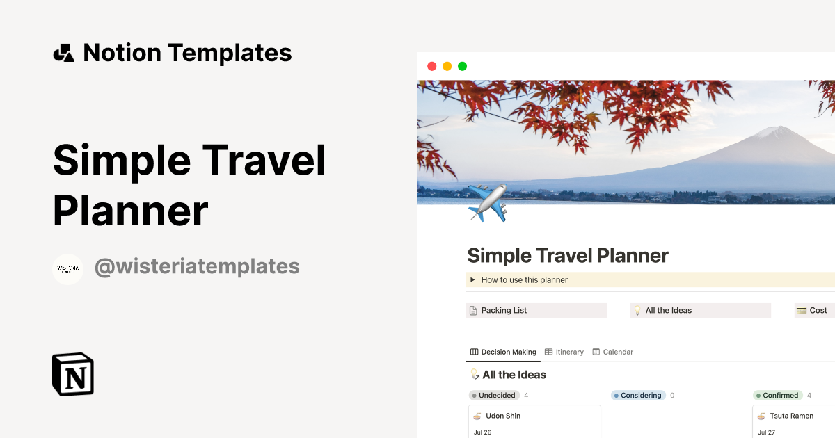 Simple Travel Planner Template | Notion Marketplace