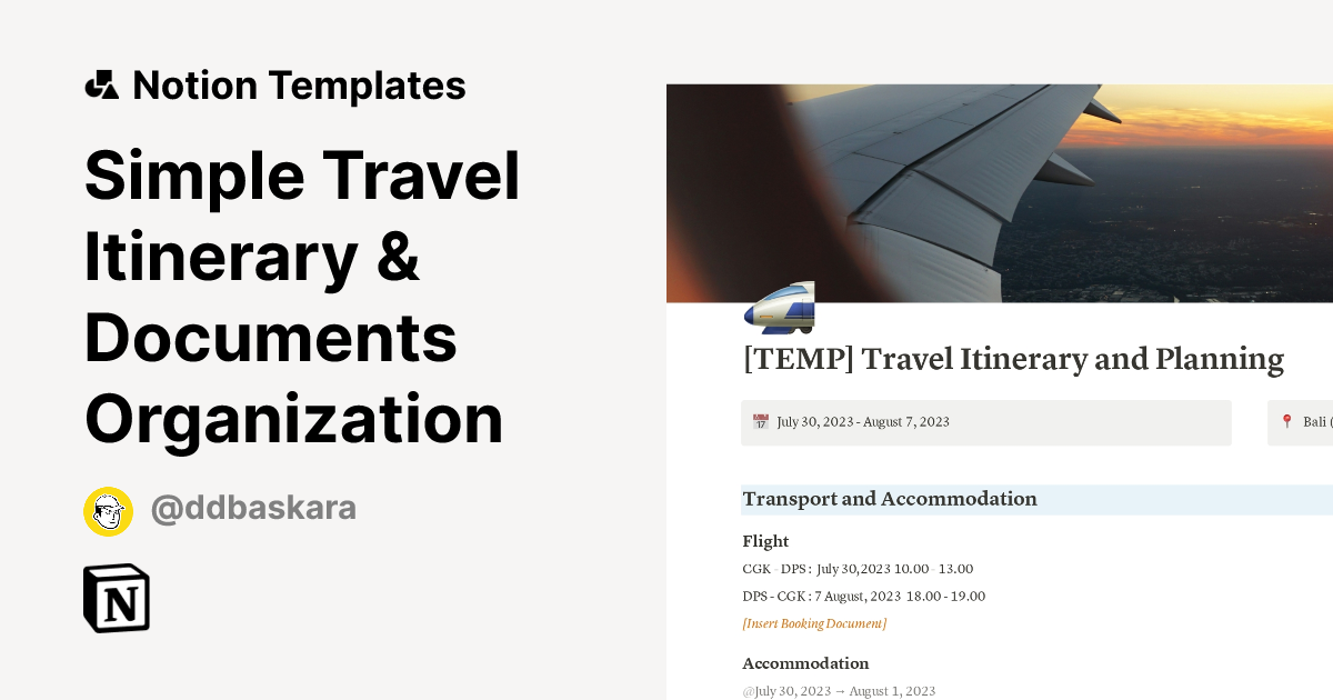 Simple Travel Itinerary & Documents Organization Template | Notion ...