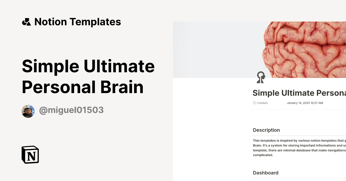 Simple Ultimate Personal Brain Template | Notion Marketplace