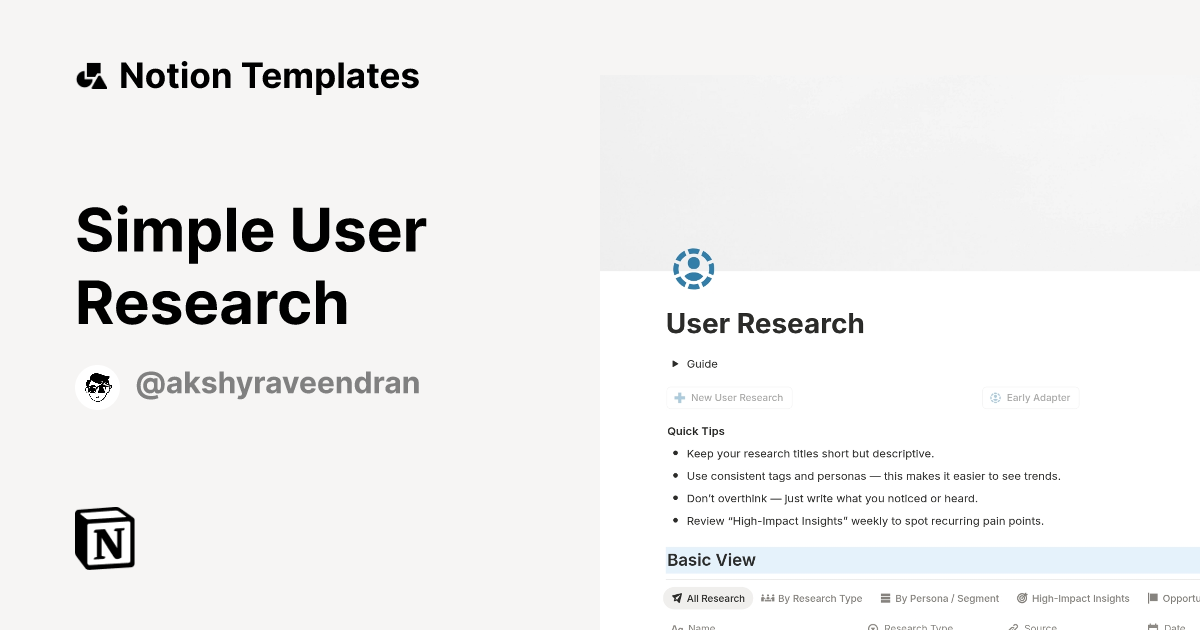 Simple User Research Template | Notion Marketplace