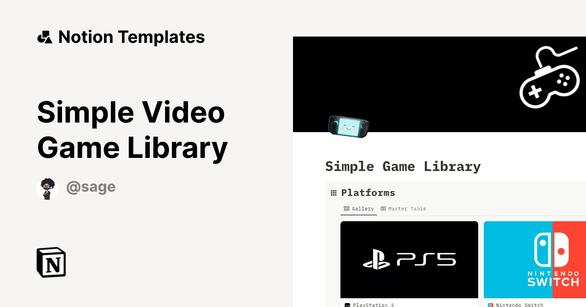 Simple Video Game Library Template by Sage | Notion Marketplace