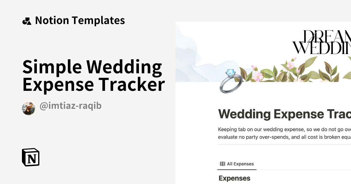 Simple Wedding Expense Tracker Template by Imtiaz Raqib | Notion Marketplace
