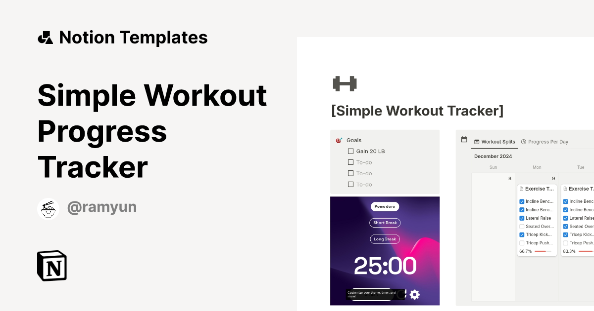 Simple Workout Progress Tracker Template | Notion Marketplace