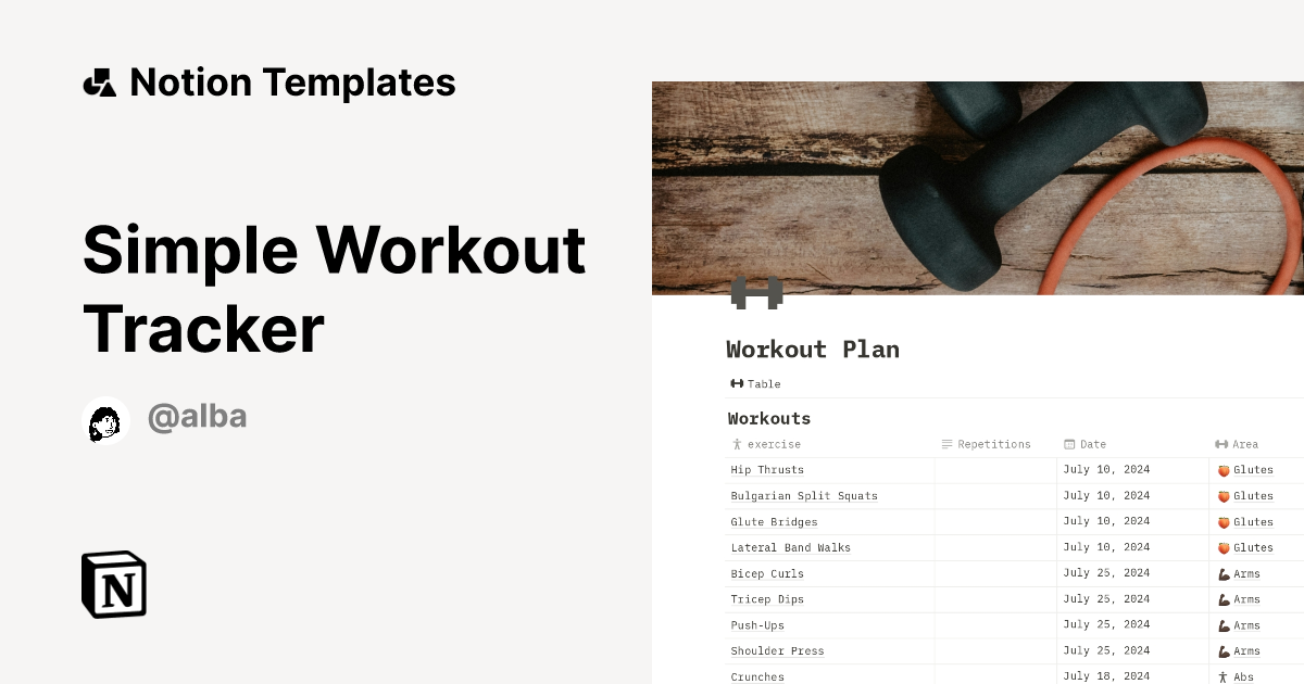 Simple Workout Tracker Template | Notion Marketplace