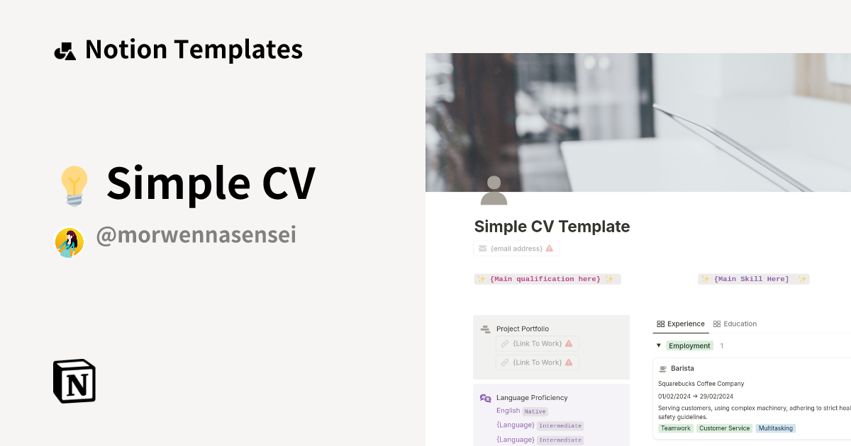 💡 Simple CV Template | Notion Marketplace