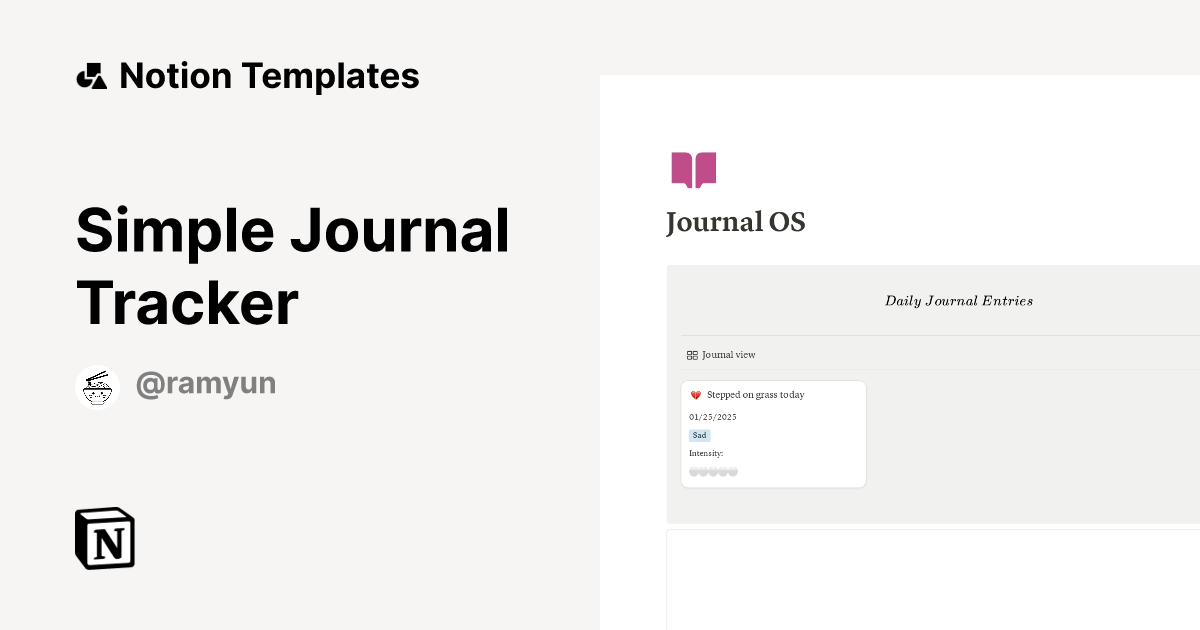 Simple Journal Tracker Template by Ramyun | Notion Marketplace