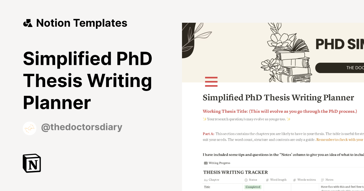 Simplified PhD Thesis Writing Planner Template by THE DOCTOR'S DIARY ...