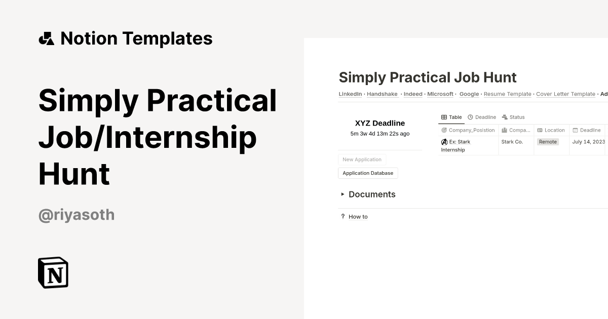 Simply Practical Job/Internship Hunt Template by Riya Soth | Notion ...