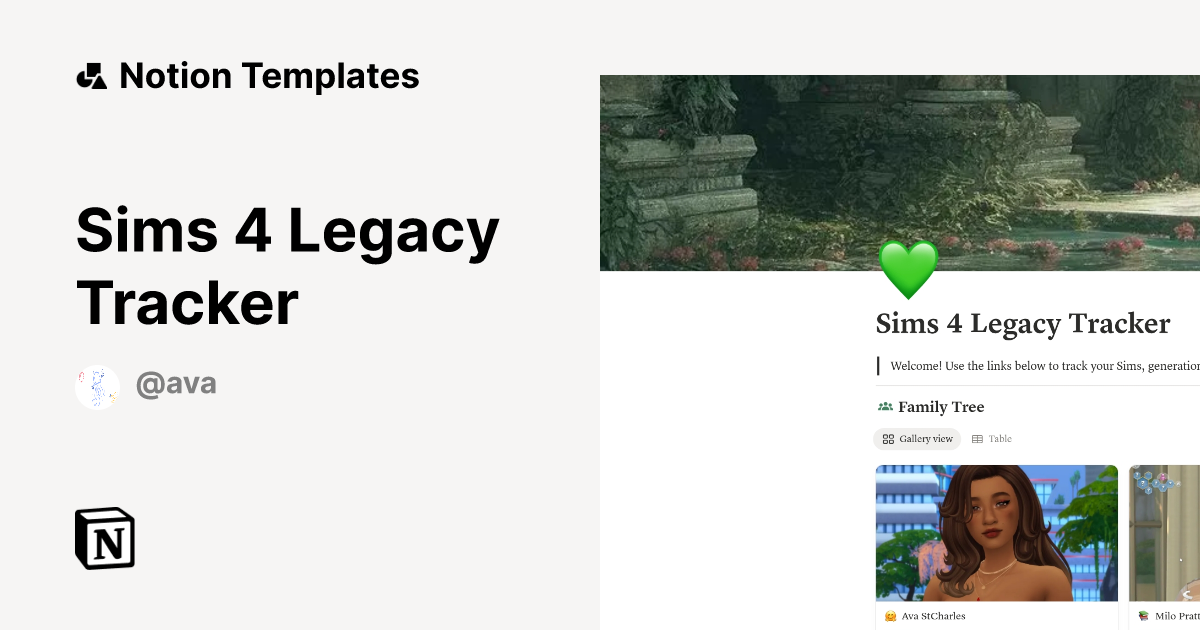 Sims 4 Legacy Tracker Template | Notion Marketplace