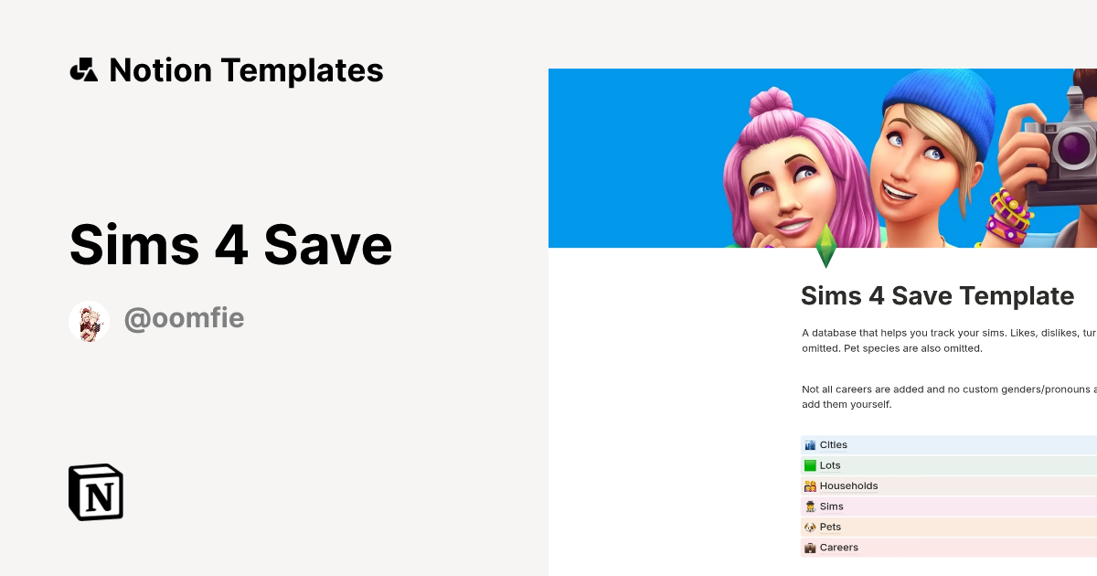 Sims 4 Save Template by oomfie | Notion Marketplace