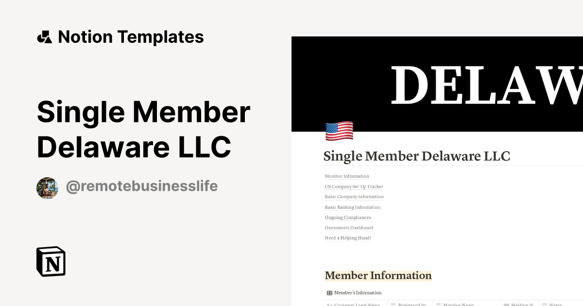 Single Member Delaware LLC Template | Notion Marketplace