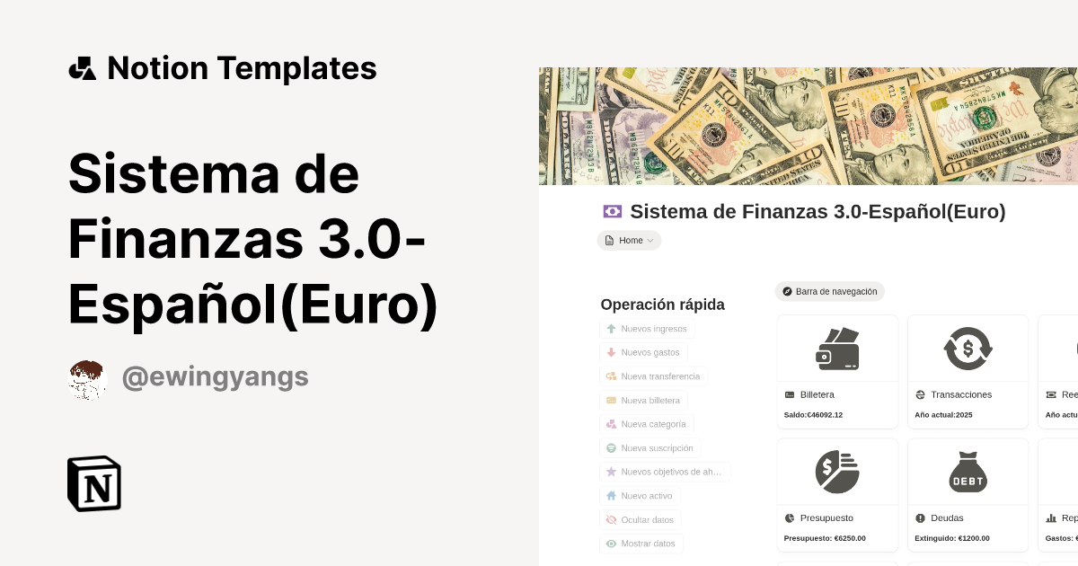 Sistema de Finanzas 3.0-Español(Euro) Template | Notion Marketplace