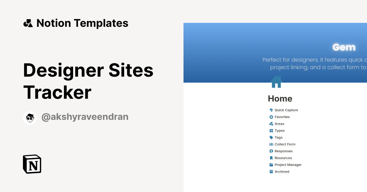 Designer Sites Tracker Template | Notion Marketplace